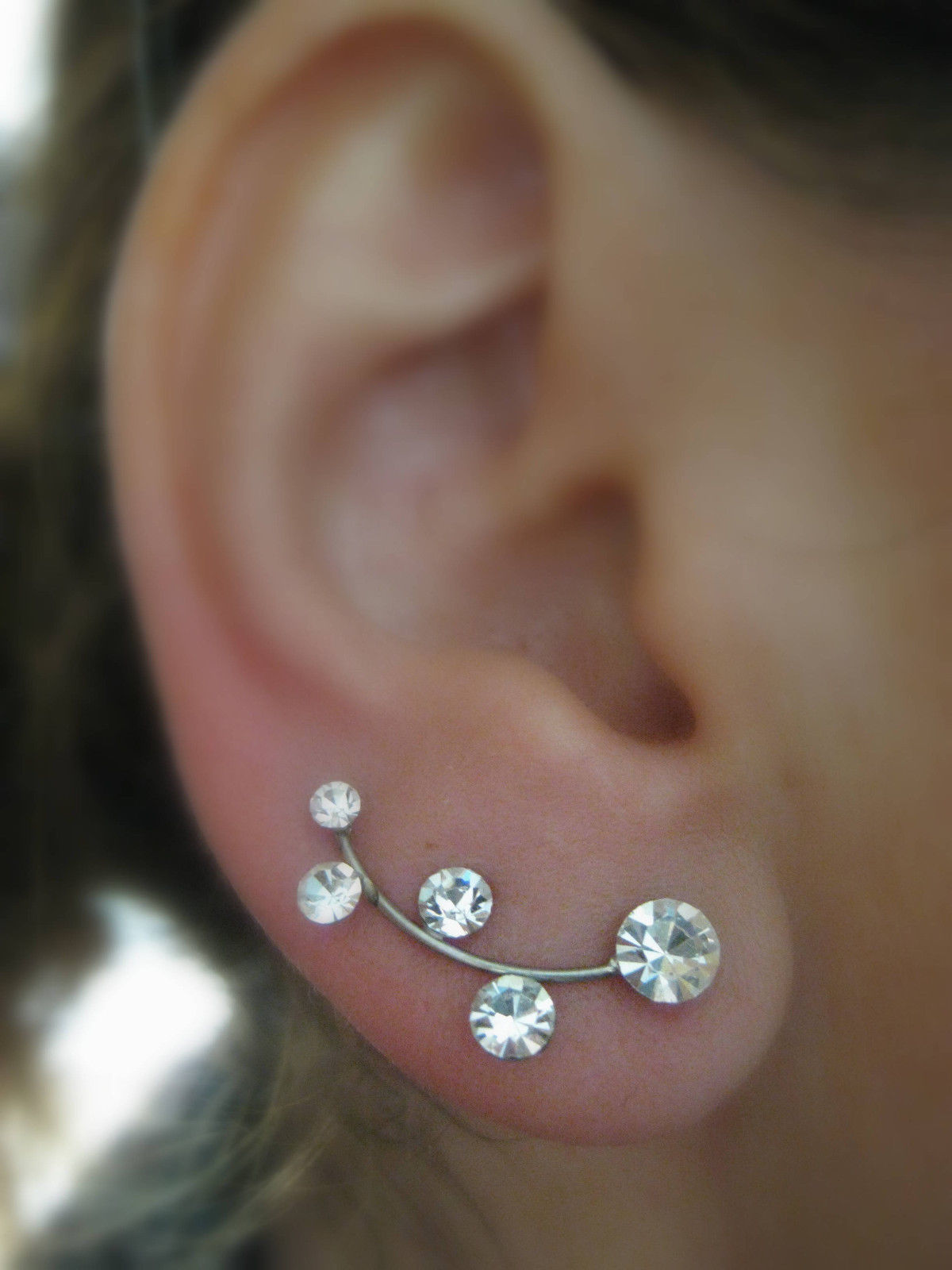 Ear Sweep, Ear Pin, Ear Climber Earrings With Little Swarovsky on Luulla